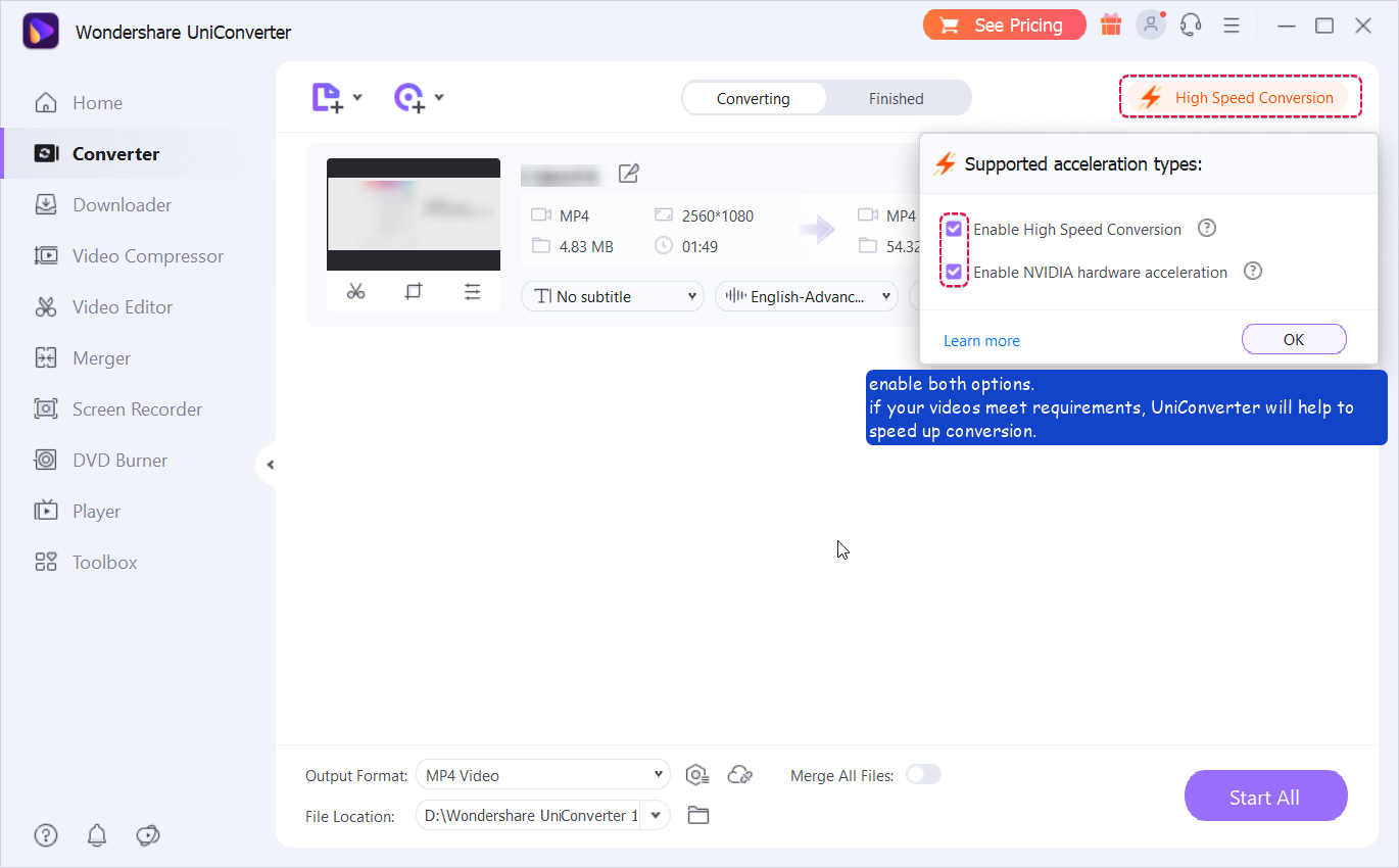 speed up the conversion of my files in uniconverter